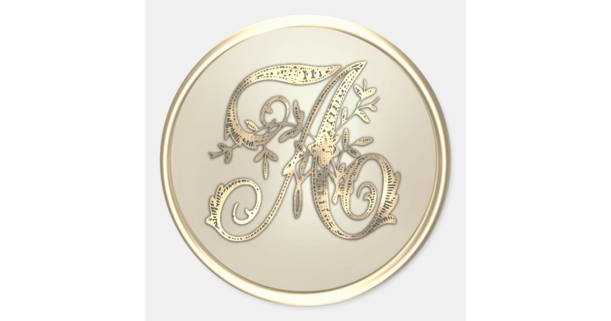 ALL INITIALS Gold Monogram Initial Ivory Classic Round Sticker | Zazzle