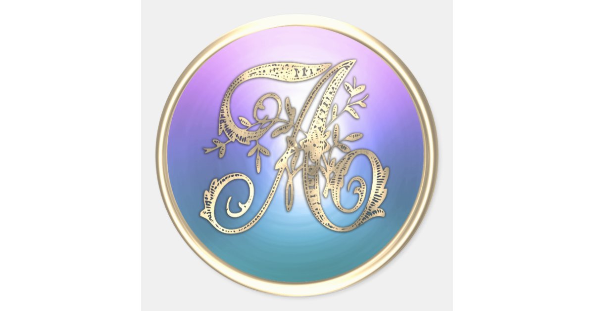 ALL INITIALS Gold Monogram Initial Purple Blue Classic Round Sticker ...