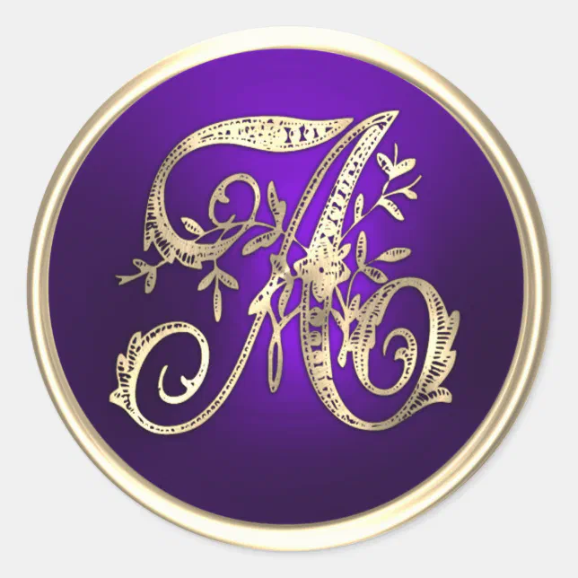 ALL INITIALS Gold Monogram Initial Purple Classic Round Sticker | Zazzle