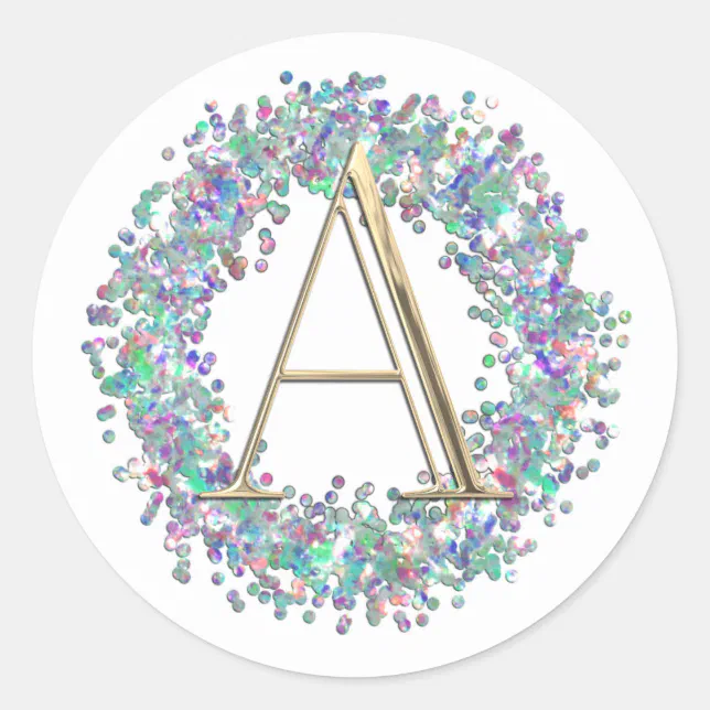 ALL INITIALS Gold Monogram Iridescent Glitter Classic Round Sticker ...