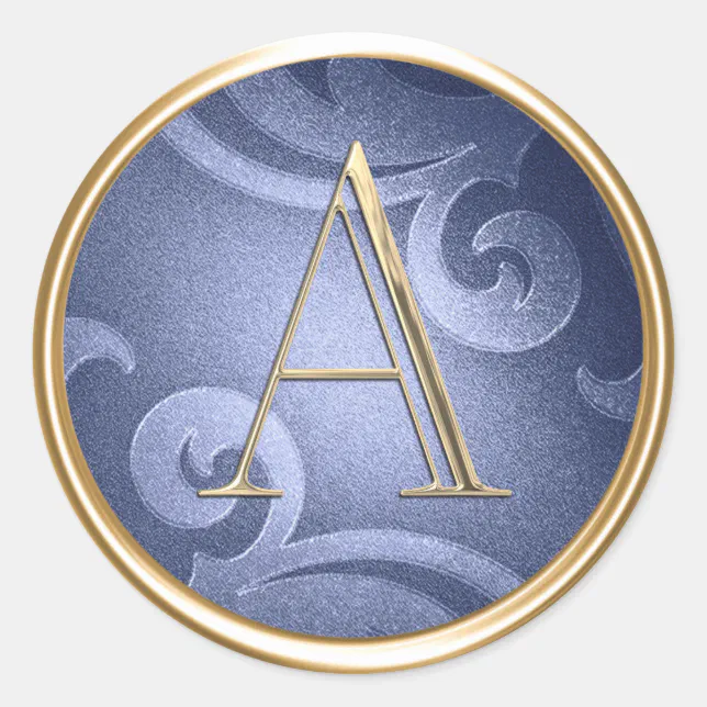 ALL INITIALS Gold Monogram on Dusty Blue Pattern Classic Round Sticker ...