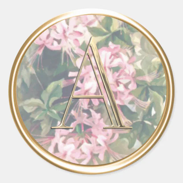 ALL INITIALS Gold Monogram on Pink Honeysuckle Classic Round Sticker ...
