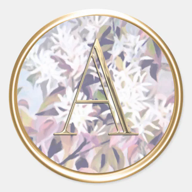 ALL INITIALS Gold Monogram on White Floral Classic Round Sticker | Zazzle