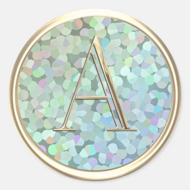 ALL INITIALS Gold Monogram Rainbow Iridescent Classic Round Sticker ...