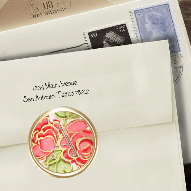 ALL INITIALS Gold Monogram Red Roses Classic Round Sticker | Zazzle