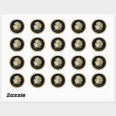 ALL INITIALS Gold Monogram White Rose on Black Classic Round Sticker ...