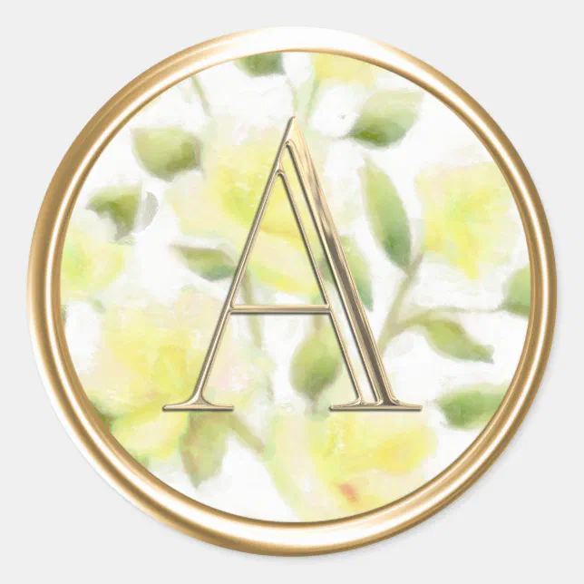 ALL INITIALS Gold Monogram Yellow Floral Classic Round Sticker | Zazzle