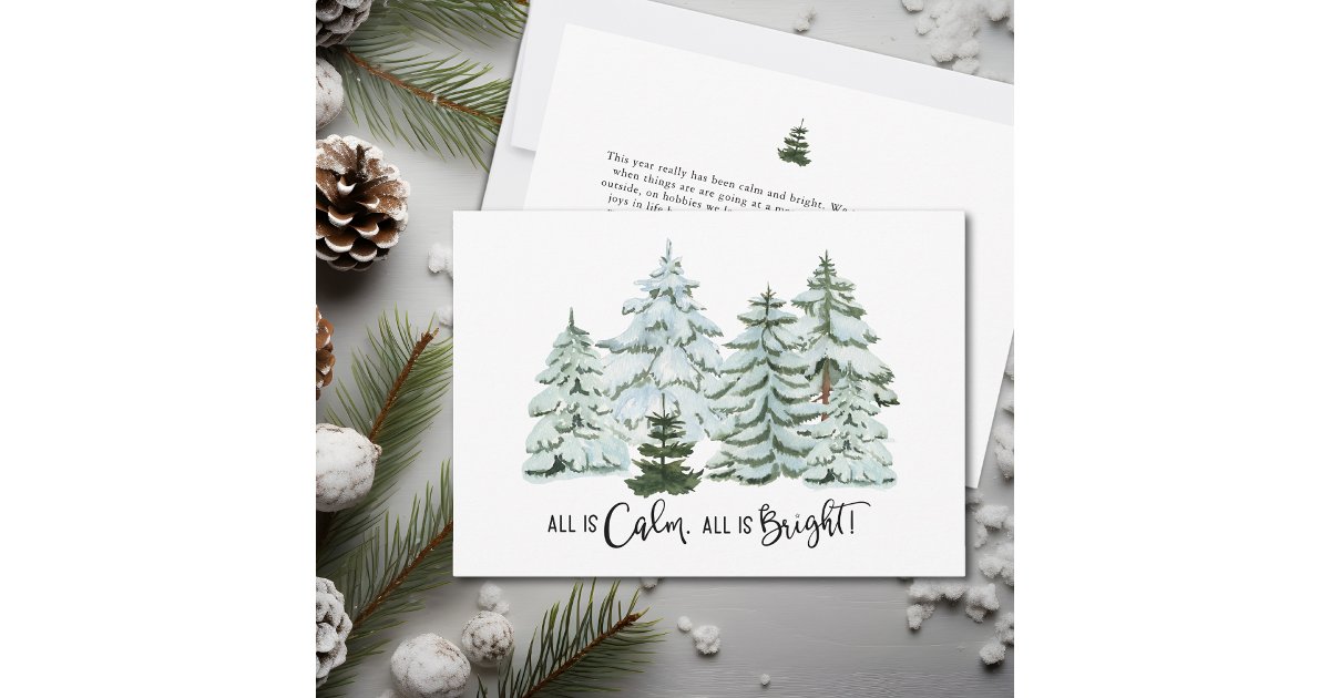 All is Calm All is Bright Pine Trees Holiday Card | Zazzle
