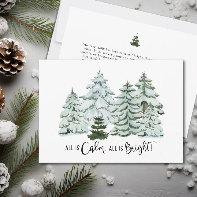All is Calm All is Bright Pine Trees Holiday Card | Zazzle