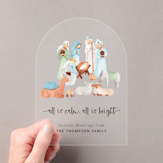 All is Calm Nativity Scene Christmas Acrylic Card Acrylic Invitations ...