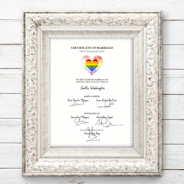 All LGBT Wedding Certificate Pride Rainbow Heart Poster | Zazzle