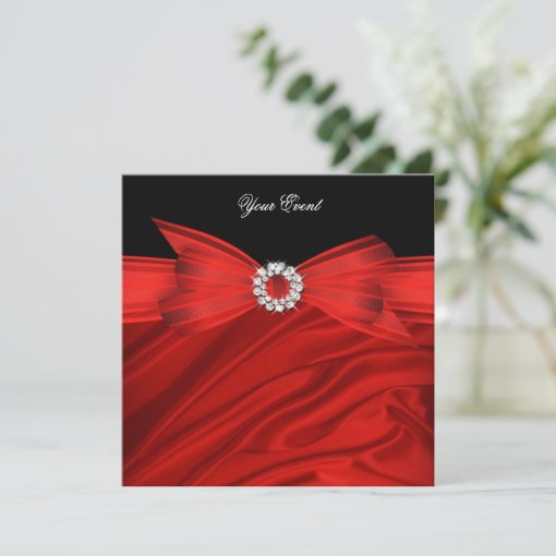 All Occasion Luxury Red Bow Black Party Invitation | Zazzle