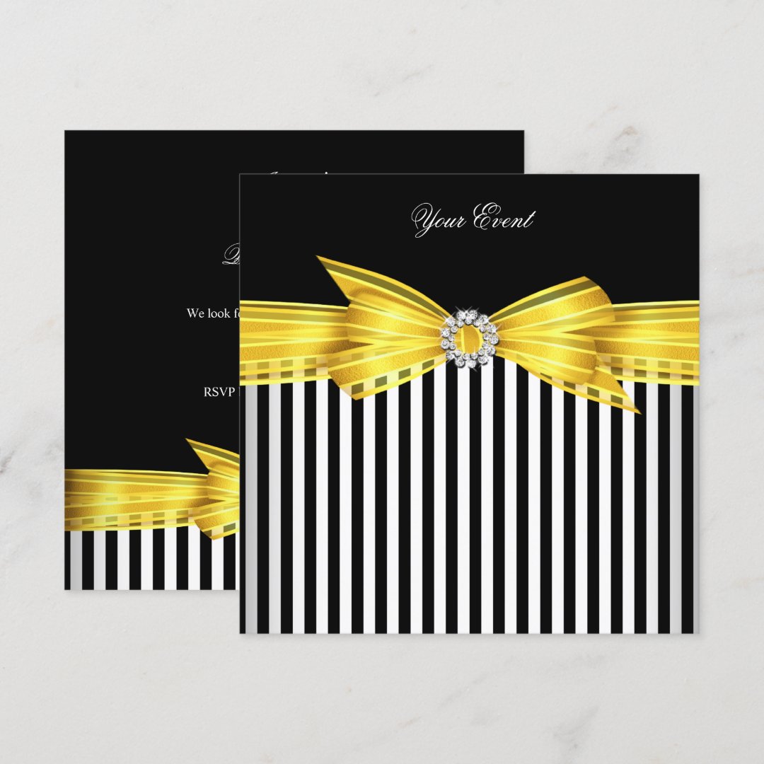 All Occasion Yellow Black White Stripe Party Invitation | Zazzle
