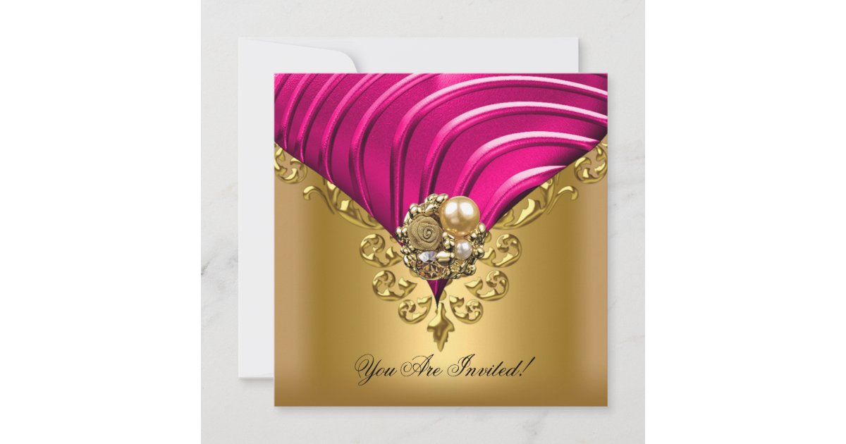 All Occasions Elegant Pink Gold Invitation | Zazzle