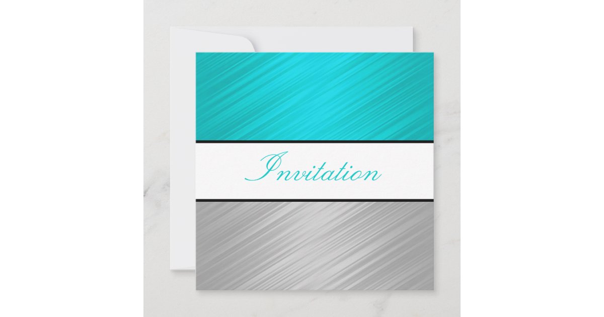 All Occasions Turquoise Silver Stripes Party Invitation | Zazzle