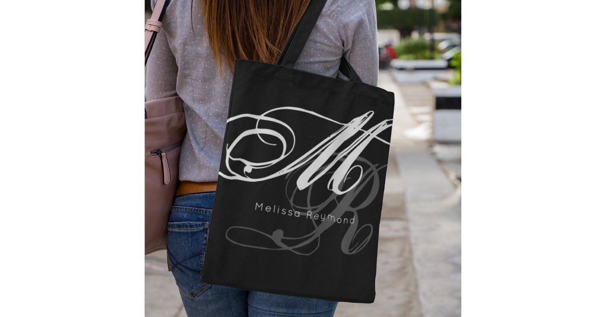 All-over-print Monogram Black Tote Bag | Zazzle