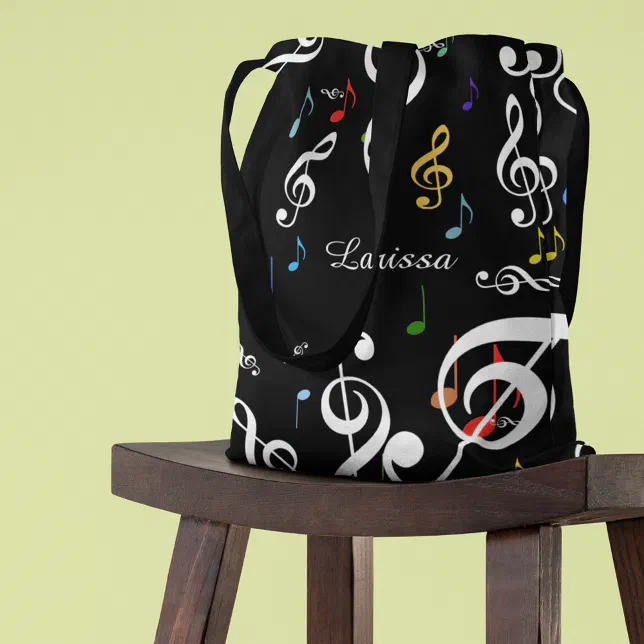 all_over tote bag of musical notes with name | Zazzle