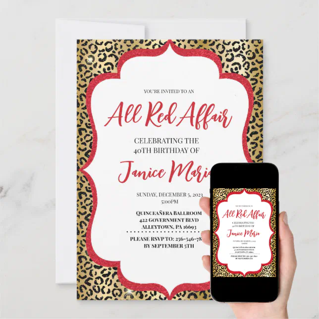 All Red Party Leopard Birthday Invitation | Zazzle