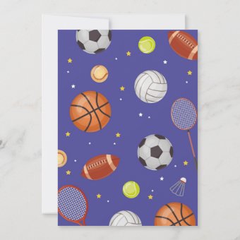 All Sports Blue Birthday Party Football Soccer Invitation | Zazzle