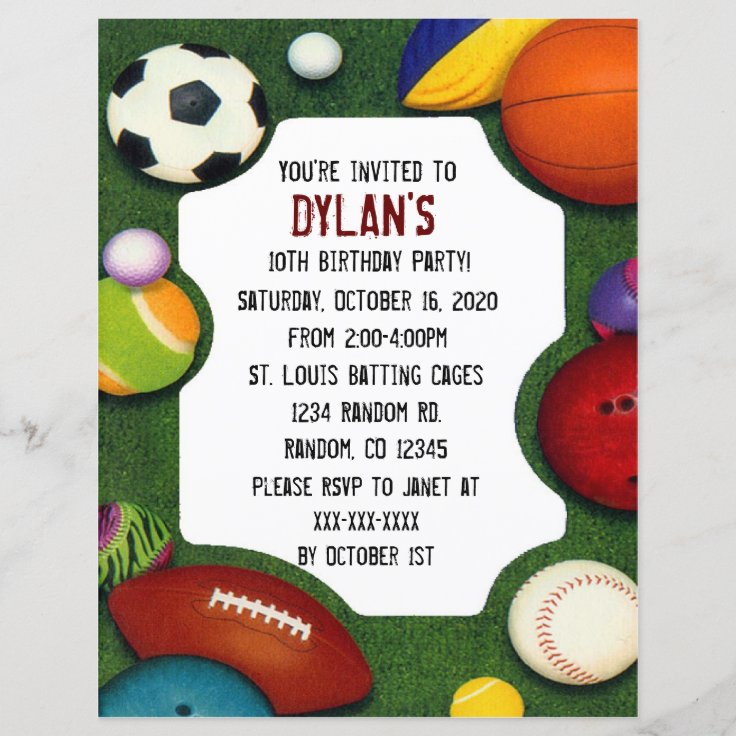 All sports theme birthday party invitations | Zazzle