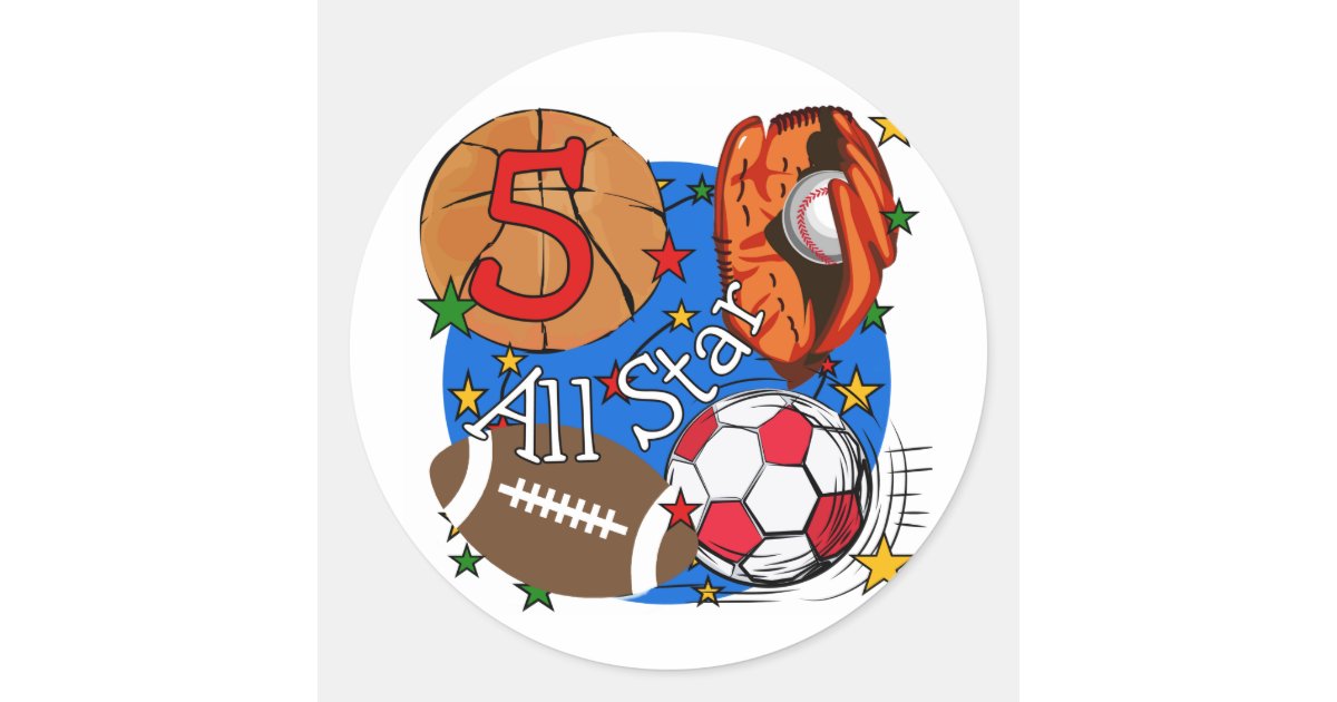 All Star 5th Birthday T-shirts and Gifts Classic Round Sticker | Zazzle