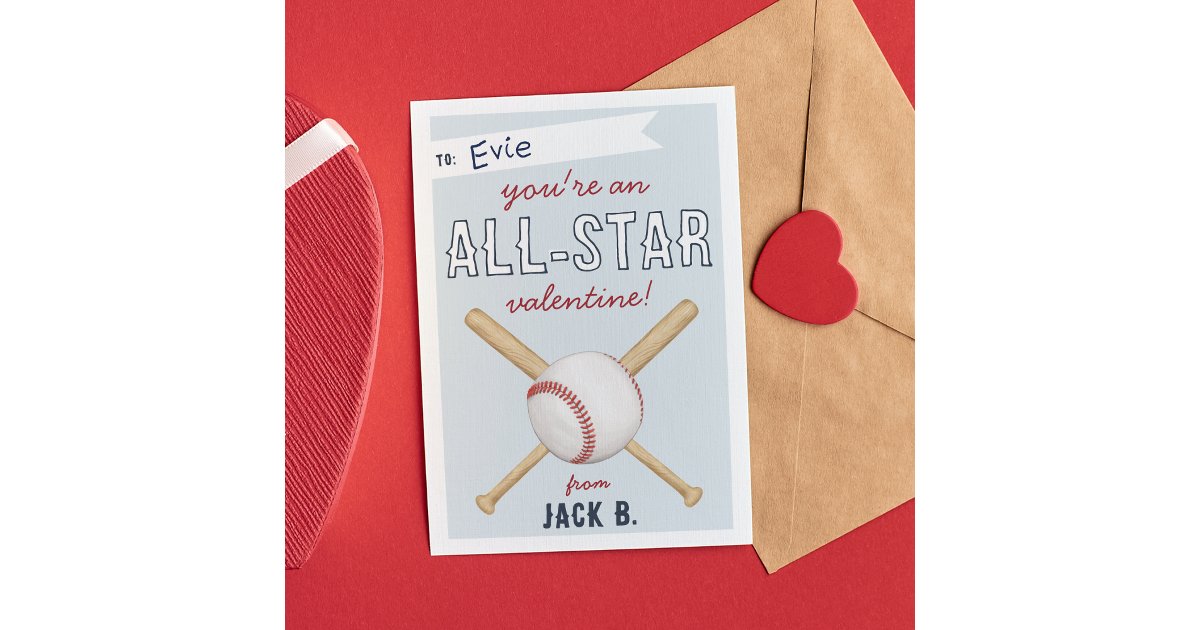 All-Star Baseball Classroom Valentines Day Card | Zazzle