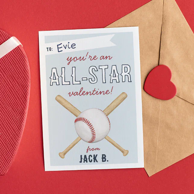 All-Star Baseball Classroom Valentines Day Card | Zazzle