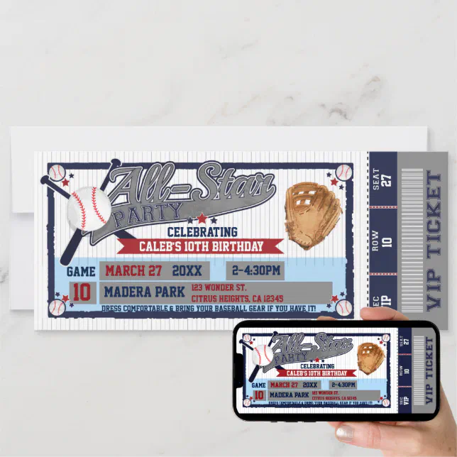 All Star Baseball Party Birthday Ticket Invitation | Zazzle