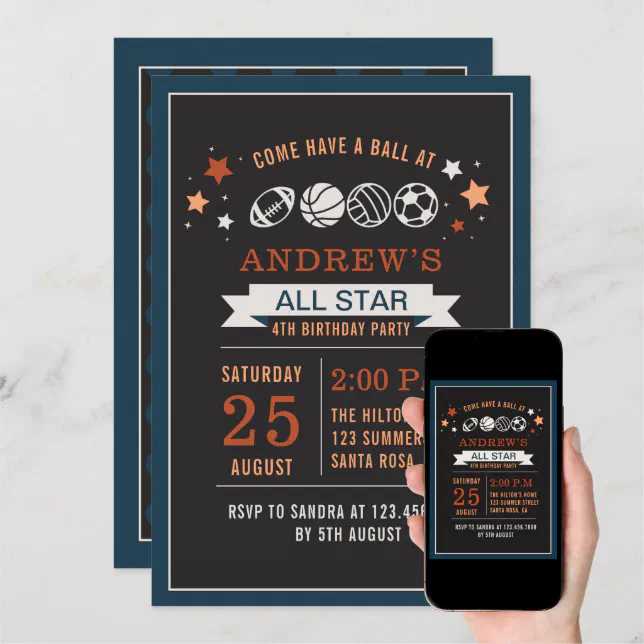 All Star Birthday Party Ball Invitation | Zazzle