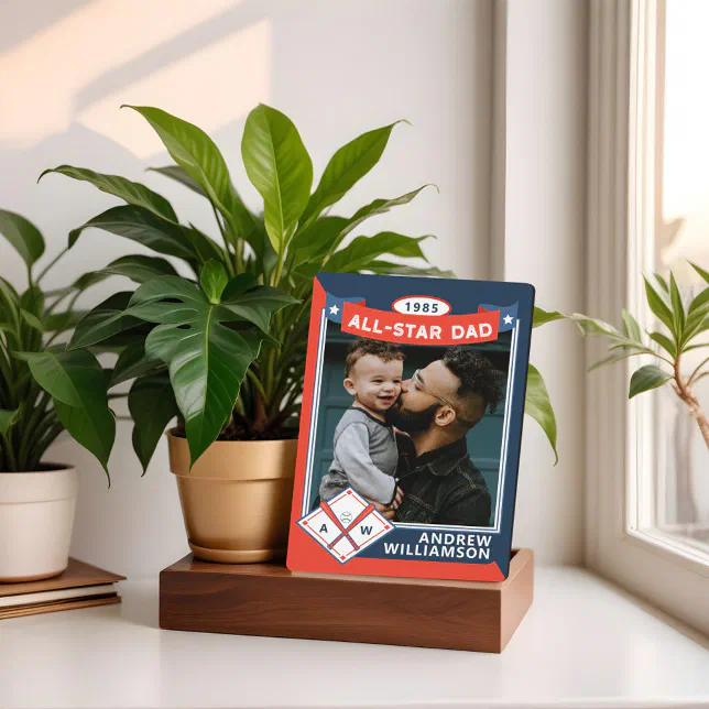 All Star Dad Custom Baseball Card Photo Keepsake Plaque | Zazzle