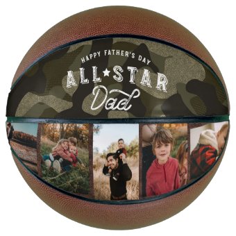 All-Star Dad Green Camouflage & Leather Photo Basketball | Zazzle