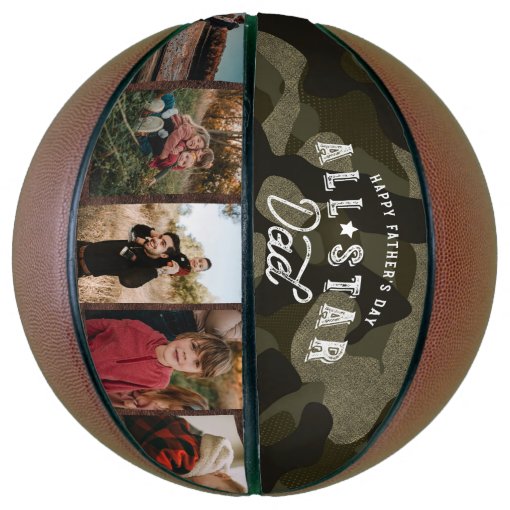 All-Star Dad Green Camouflage & Leather Photo Basketball | Zazzle