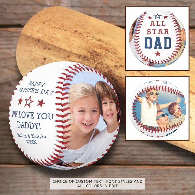 ALL STAR DAD Happy Fathers Day 2 Photos Baseball | Zazzle