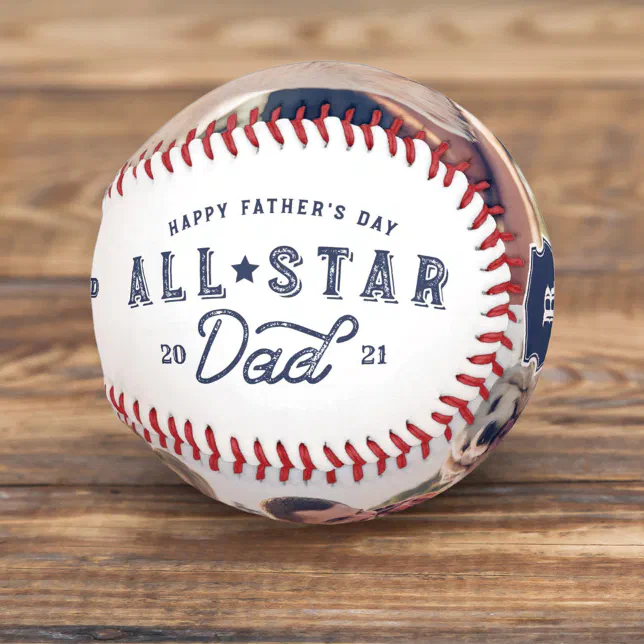 All Star Dad | Happy Father's Day Photo & Monogram Baseball | Zazzle