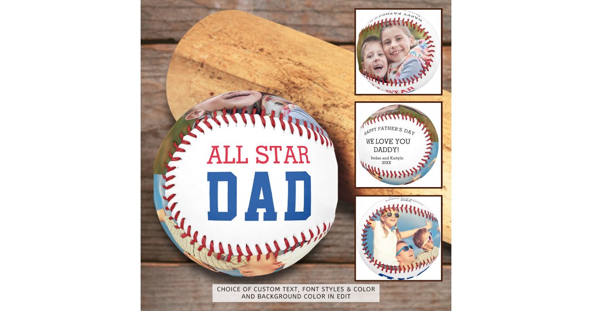 ALL STAR DAD Two Photo Personalized Fathers Day Softball | Zazzle