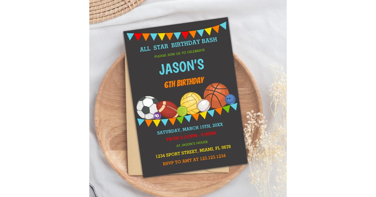 All-Star Game Day Party Card for Kids | Zazzle