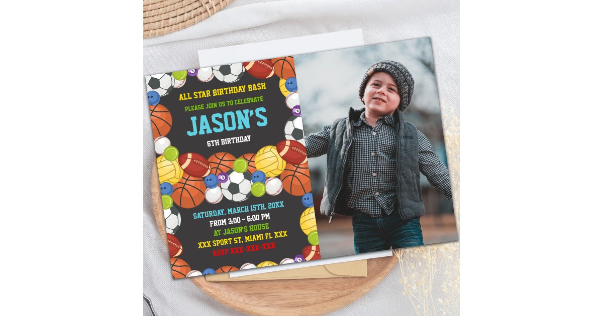 All-Star Multi-Sport Party for Kids Invitation | Zazzle