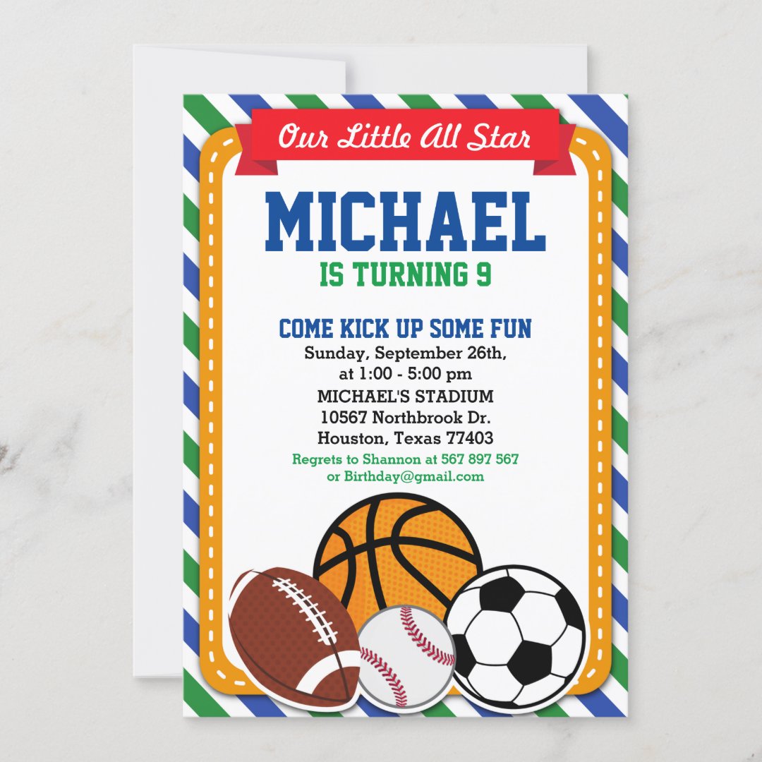 All Star Sport Birthday Party Invitation | Zazzle