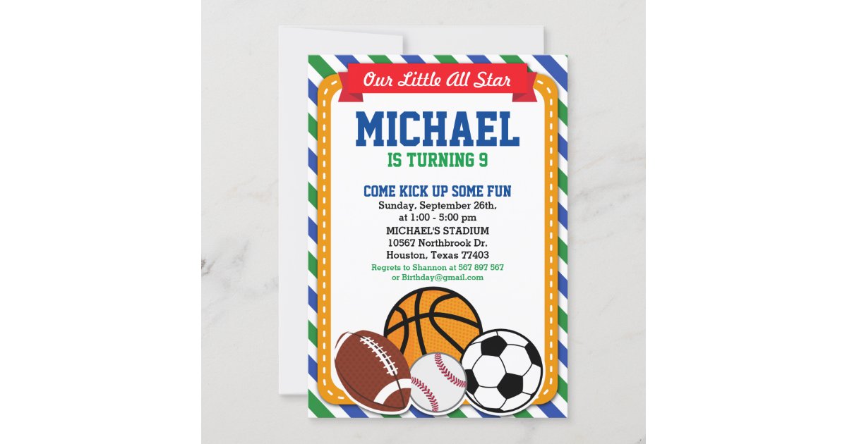 All Star Sport Birthday Party Invitation | Zazzle