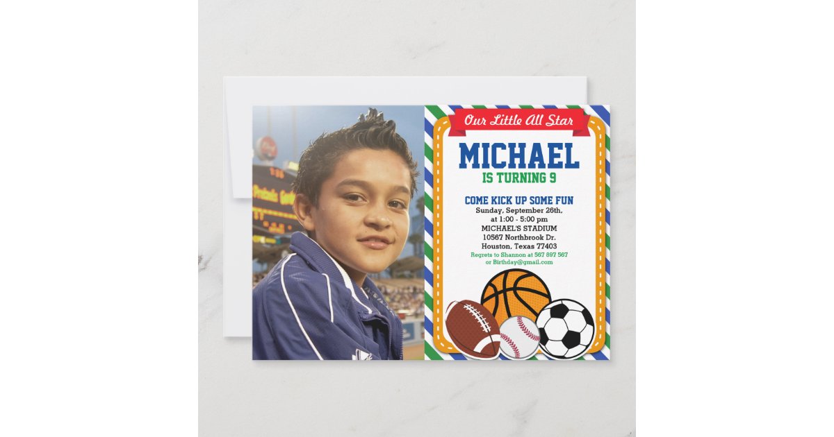 All Star Sport Birthday Party Photo Invitation | Zazzle