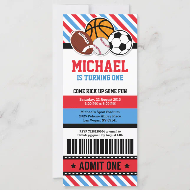 All Star Sport Ticket Pass Birthday Invitation | Zazzle