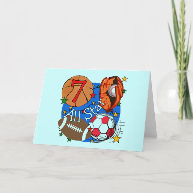 All Star Sports 7th Birthday Tshirts and Gifts Card | Zazzle