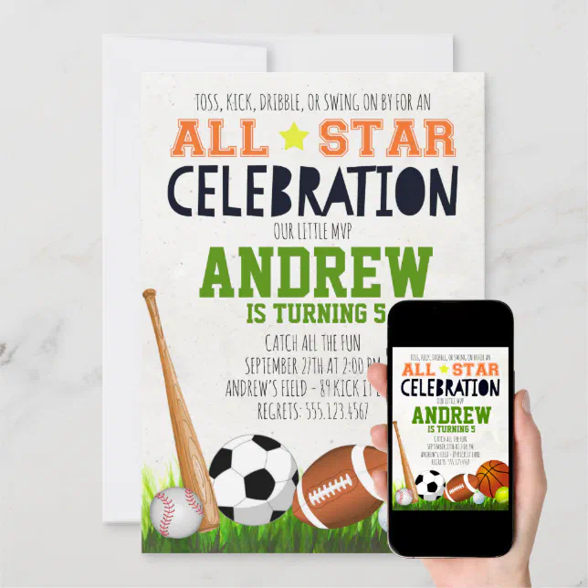 All Star Sports Birthday Invitation | Zazzle