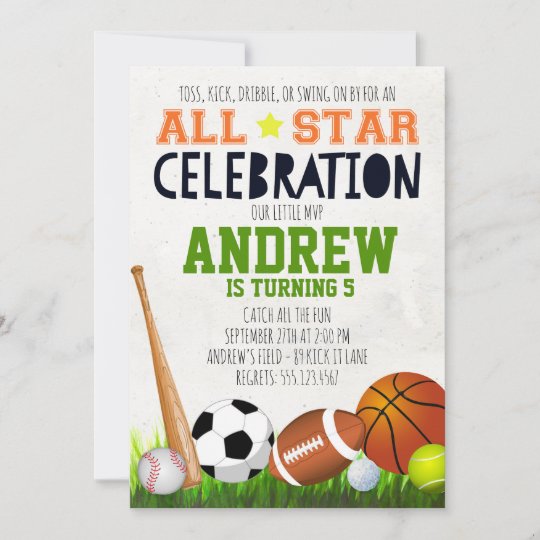 All Star Sports Birthday Invitation | Zazzle.com
