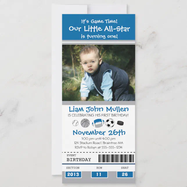 All Star Sports Birthday Ticket Invitation | Zazzle