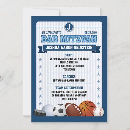 All Star Sports Blue Trading Card Bar Mitzvah | Zazzle