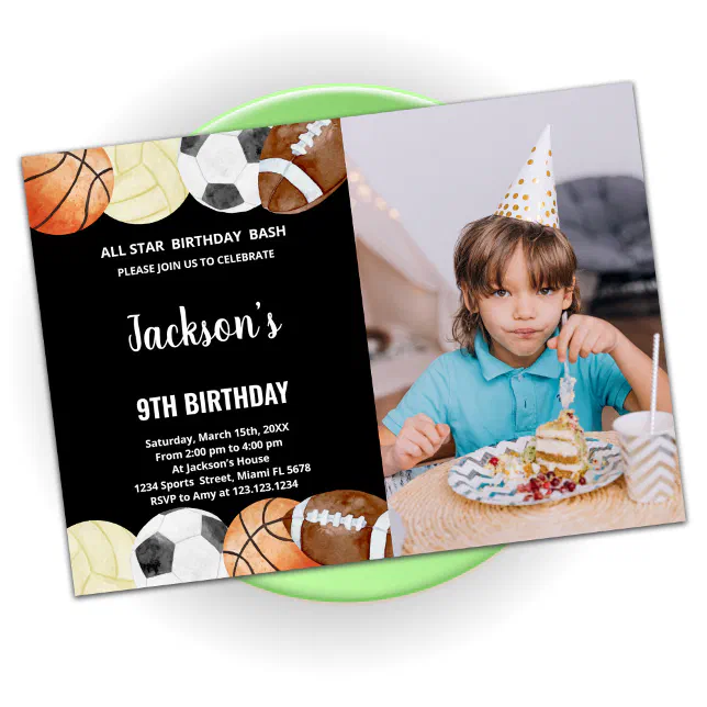 All Stars Birthday Sports Birthday with photo Invitation | Zazzle