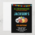 All Stars Black Sports Party Birthday Invitations | Zazzle