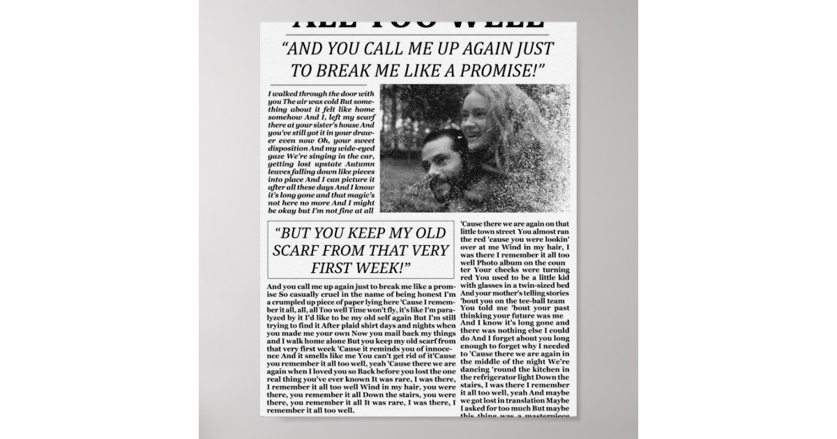 All Too Well Newspaper Poster | Zazzle
