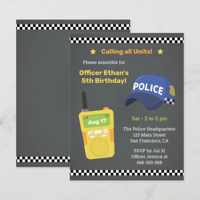 All Units Walkie Talkie Kids Police Birthday Party Invitation | Zazzle